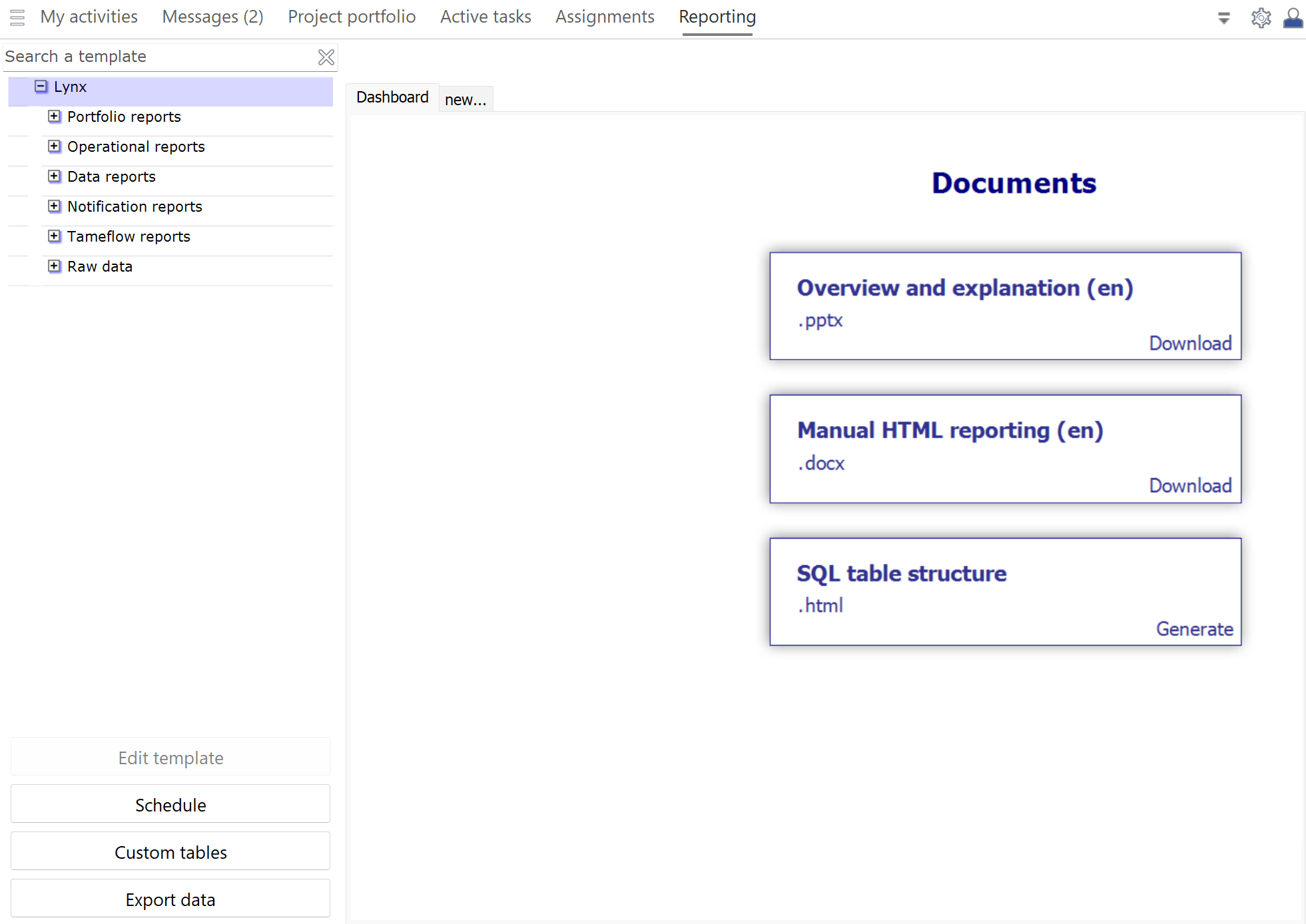 Dashboard: Reporting (HTML) – Support Center
